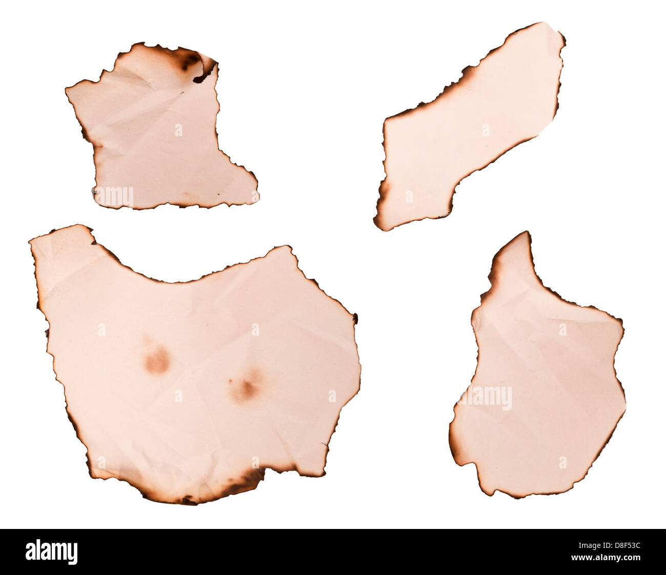 Variety of burnt paper edges with curls and creases in different shapes ...