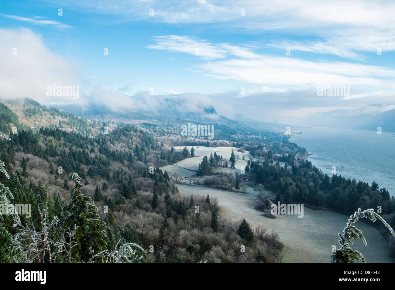 Ice coated landscape in the Columbia River Gorge, Washington State ...