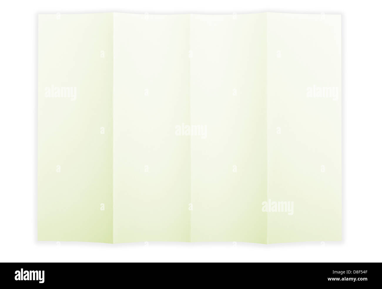 Green paper sheet folded in 4 quarters isolated over a white background ...