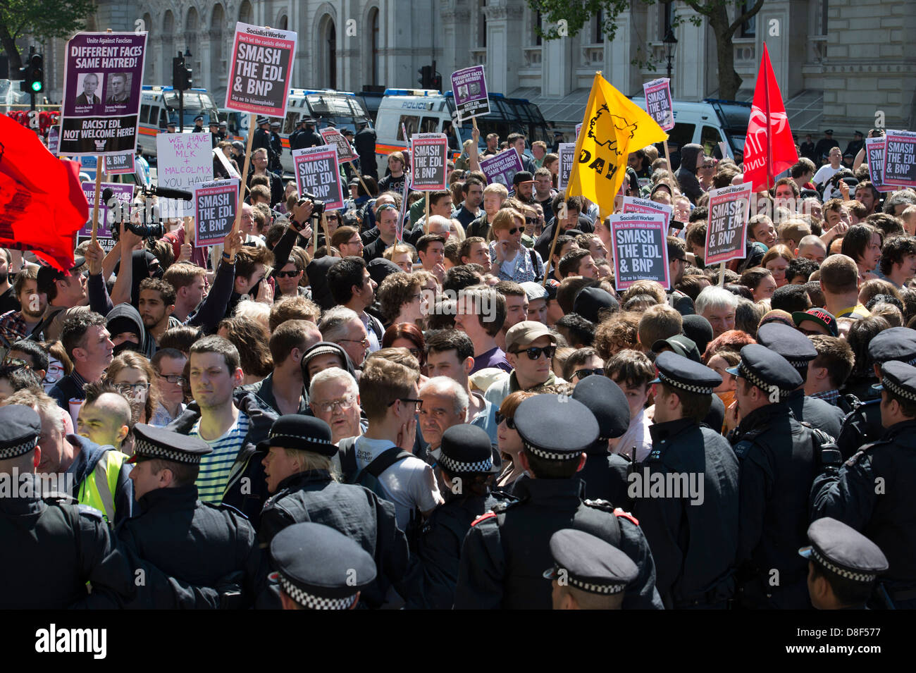 English Defence League EDL rally in front of Downing Street on May 27th ...