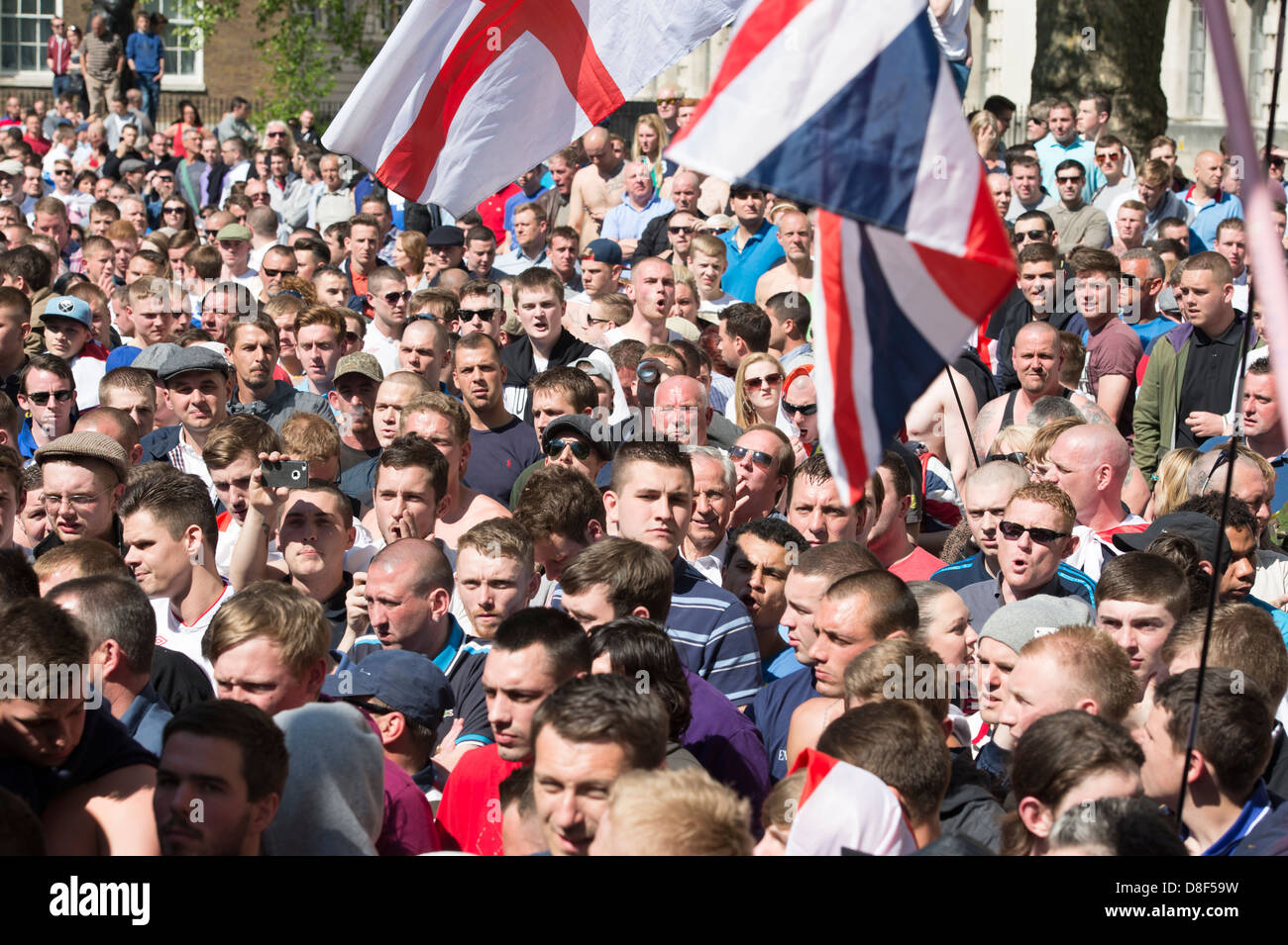 English Defence League EDL rally in front of Downing Street on May 27th ...