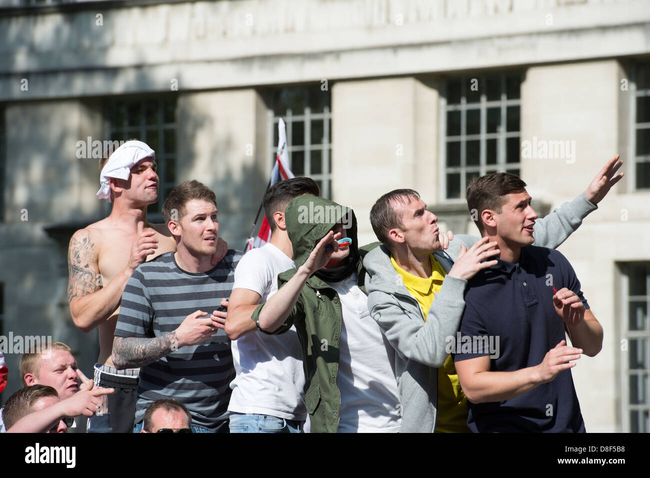 English Defence League EDL rally in front of Downing Street on May 27th ...