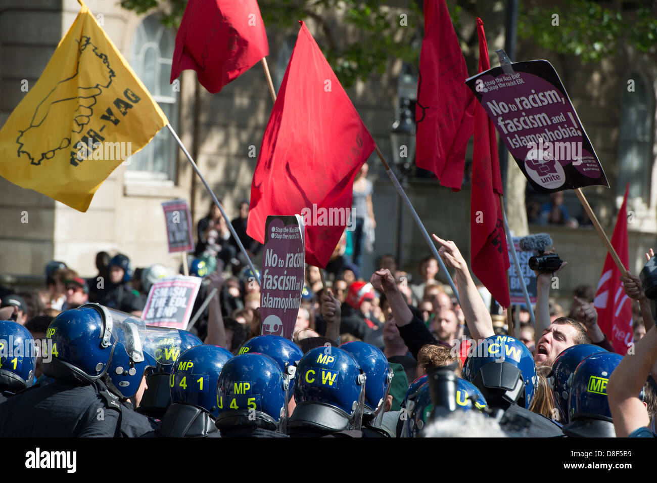 English Defence League EDL rally in front of Downing Street on May 27th ...