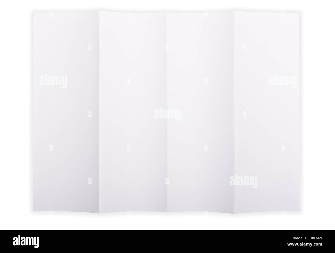 White paper sheet folded in 4 quarters isolated over a white background ...