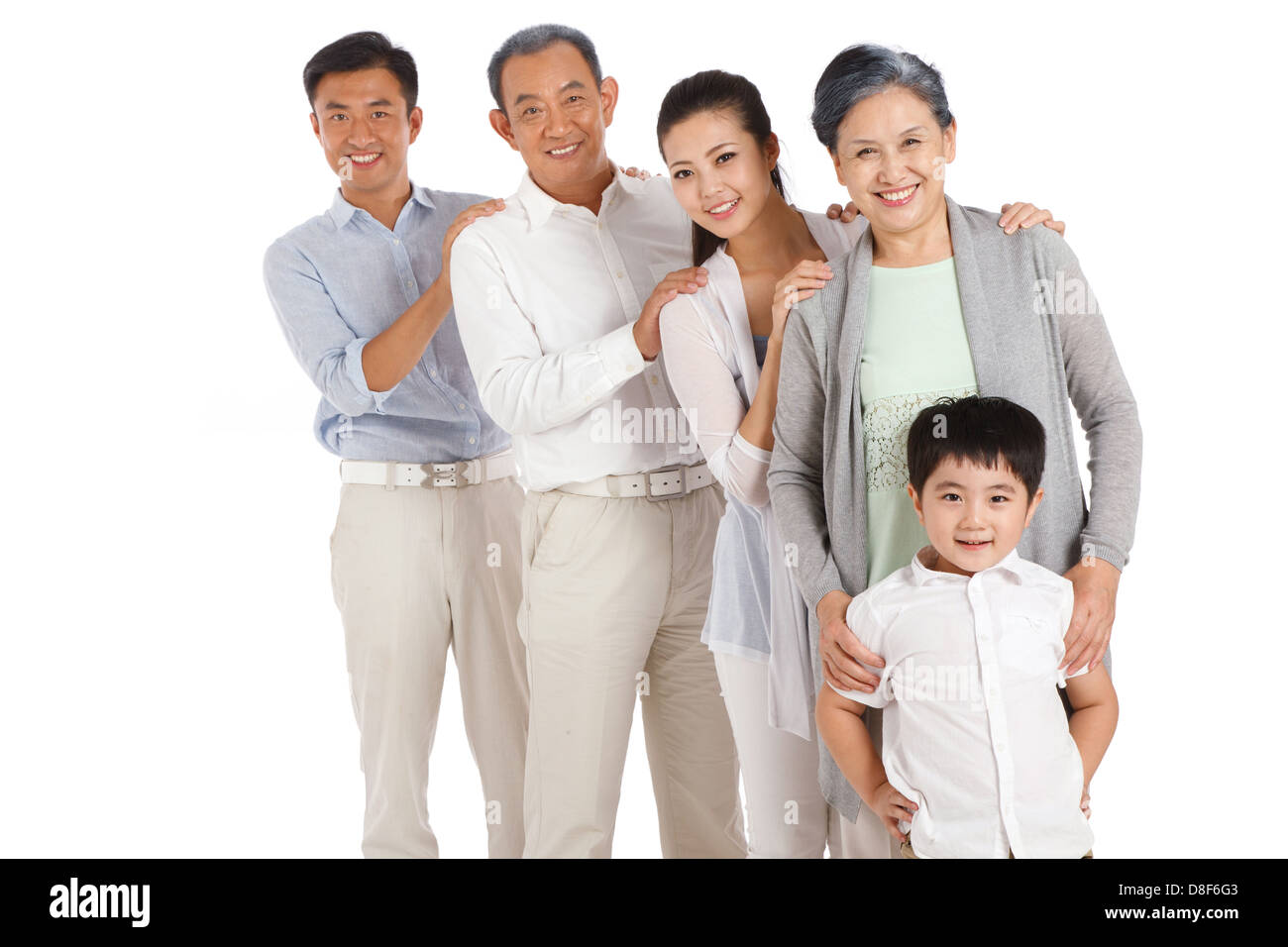 Portrait of happy family on white background three generation family ...