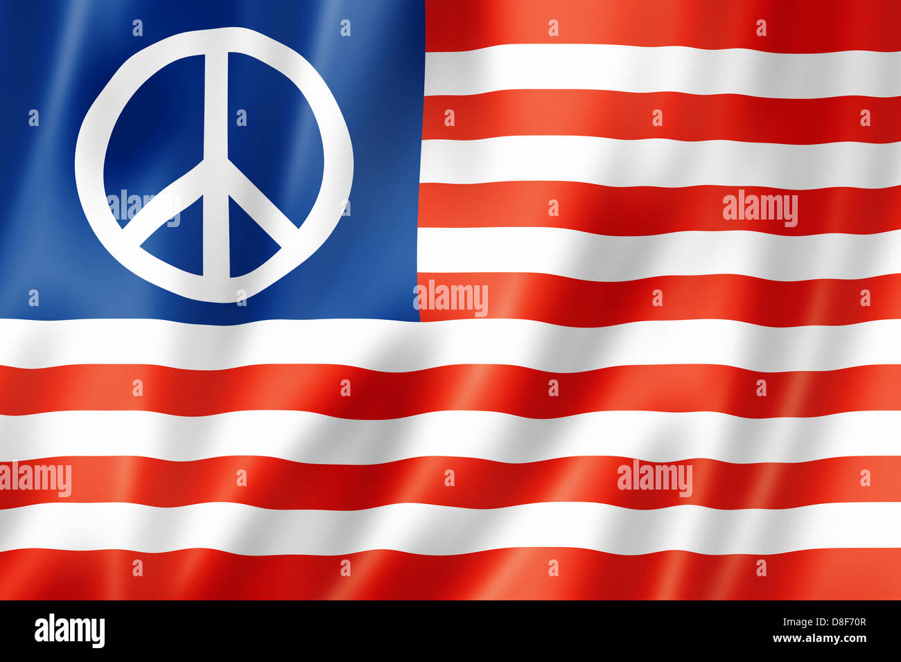 USA flag with peace sign, three dimensional render, satin texture Stock ...