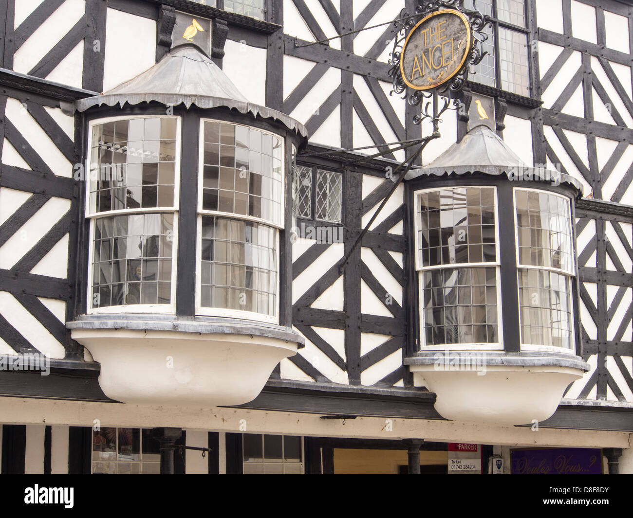 Ancient 17th century shops in the center of Ludlow, Shropshire, UK ...