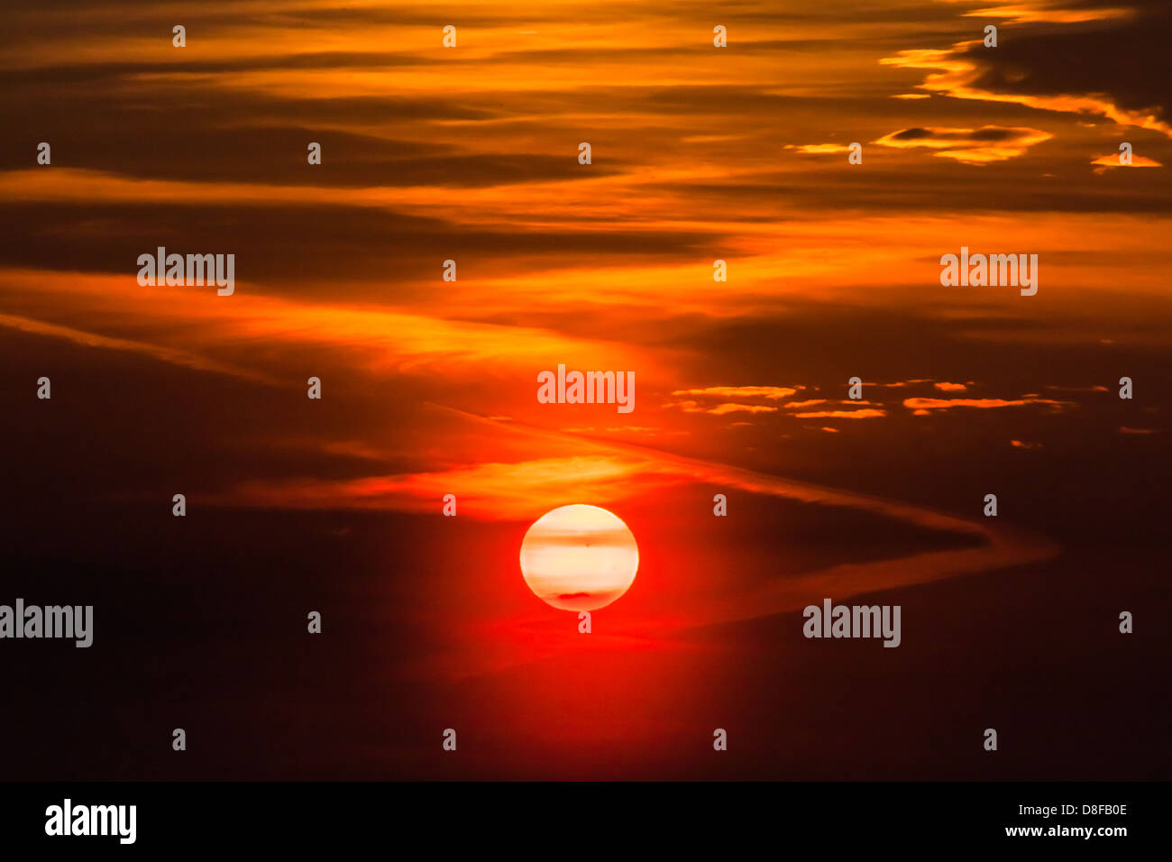 Sun, Sky, Clouds Big Sun Setting. Orange Sky And Dramatic Sunbeams ...