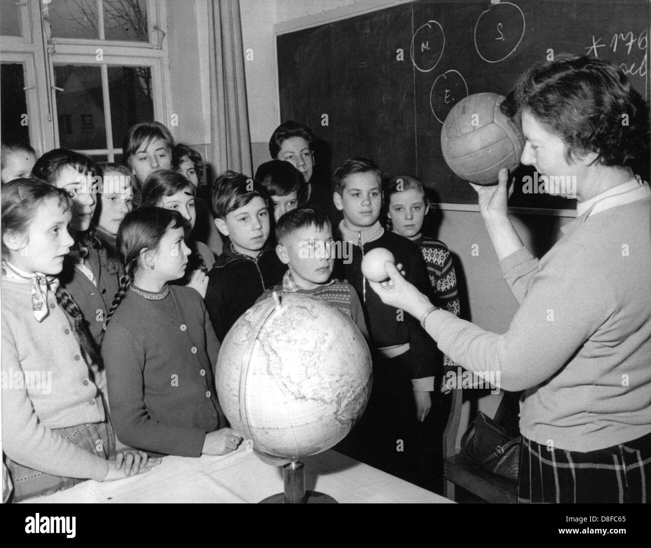 A teacher explains how a solar eclipse works by using a globe, a soccer ...