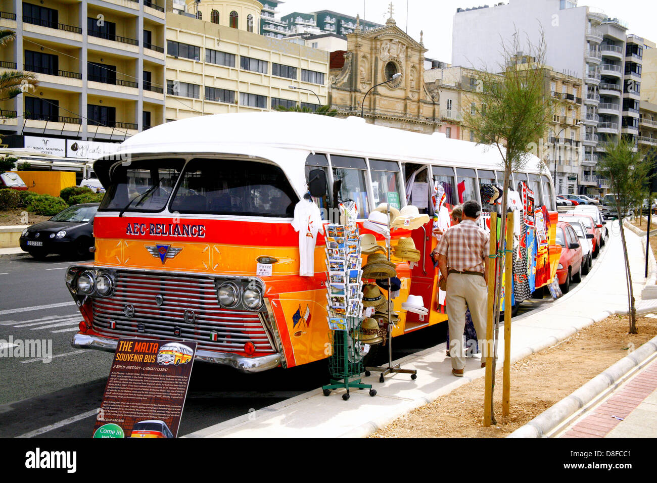 An old Maltese bus now used as a shop on the seafront at Sliema, Malta ...