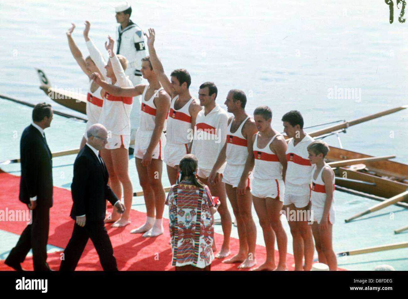 The German team of the rowing eight is happy about the gold medal at ...