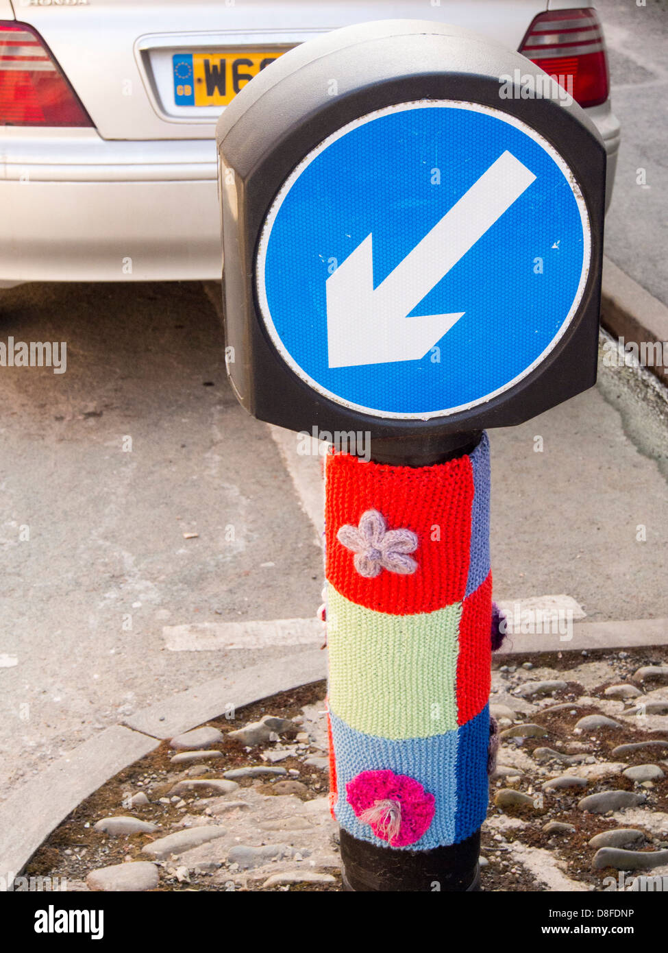 Yarn bombing or gorilla knitting in Bishops Castle, Shropshire, UK ...