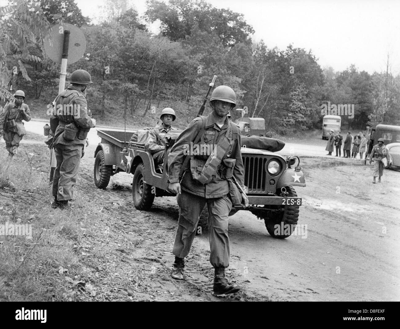Soldiers of the US army drive to Grunewald in Berlin in military ...