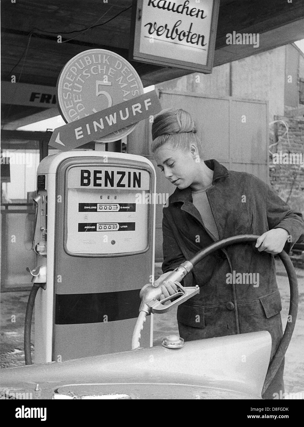 The first self-service petrol station is opened in Rheyd in 1963 Stock ...