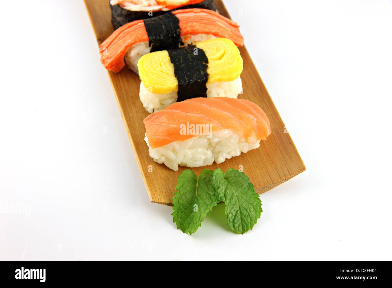 Sushi made from Tuna fish on a bamboo dish,Sushi is a food of Japanese ...