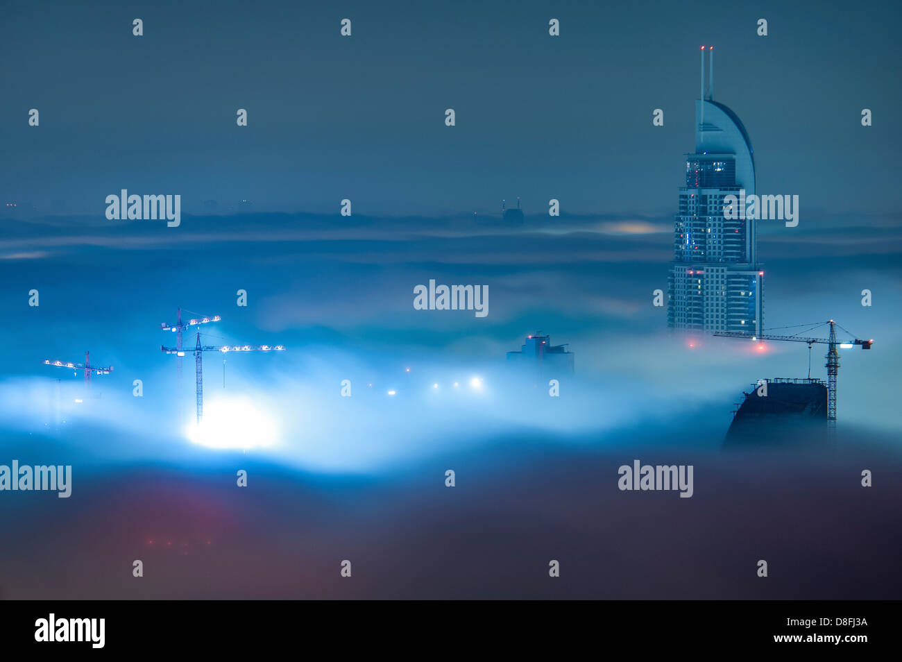 Downtown Dubai in dense fog, UAE Stock Photo - Alamy
