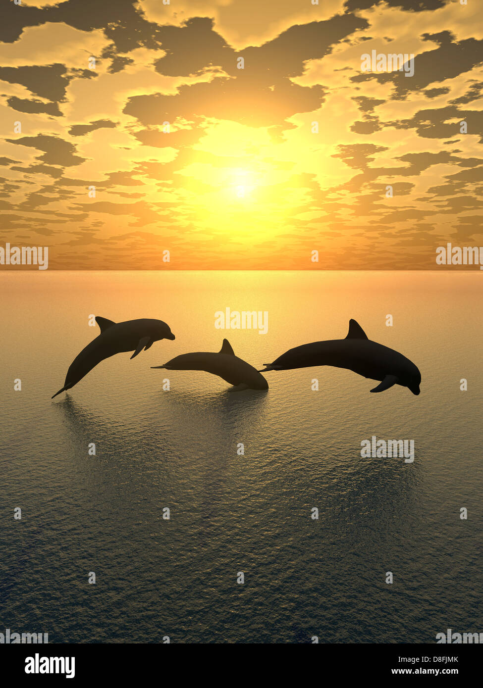 dolphin yellow sunset 2 Stock Photo - Alamy