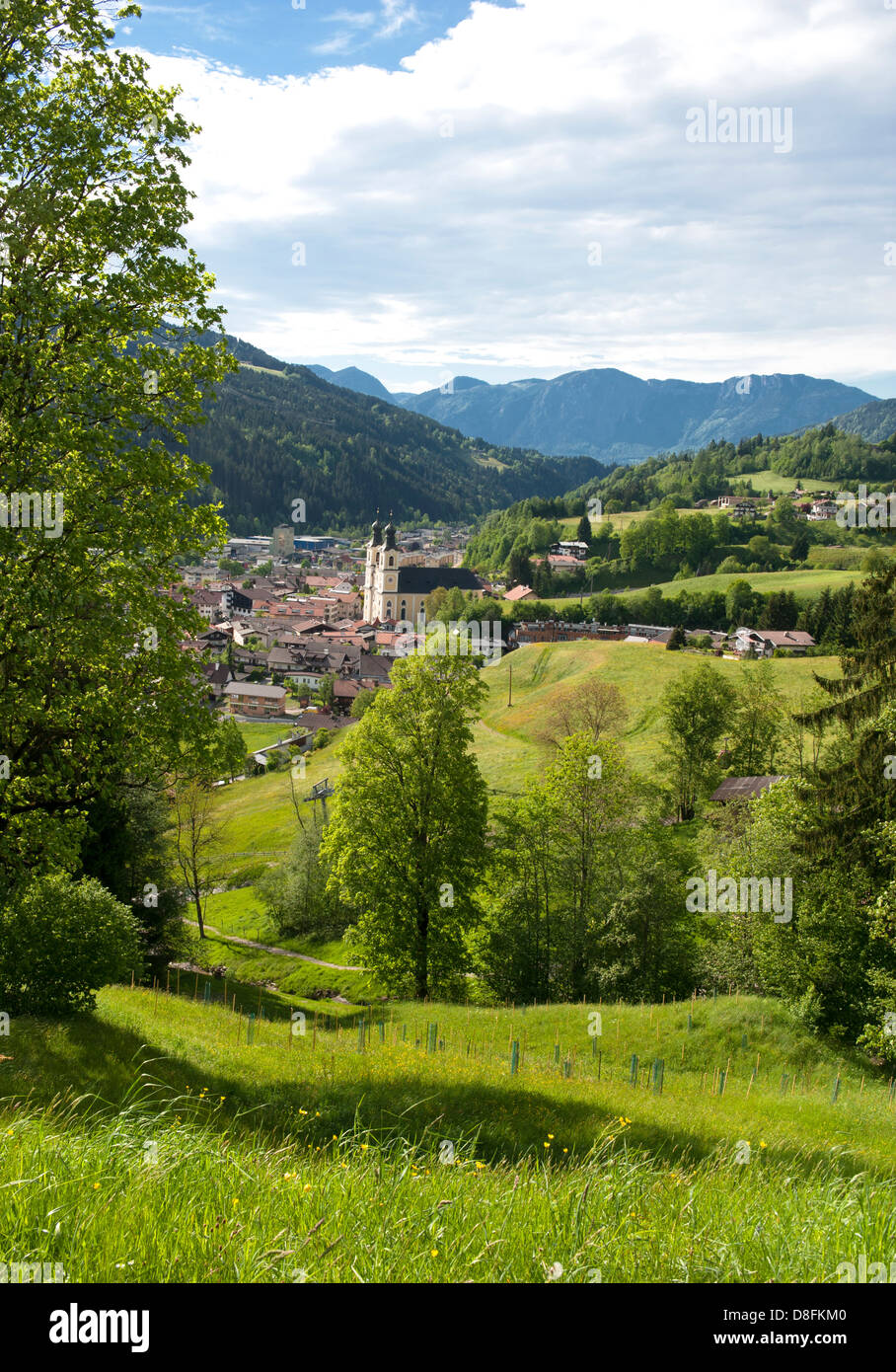 View in spring of Hopfgarten with parish church, a popular holiday ...