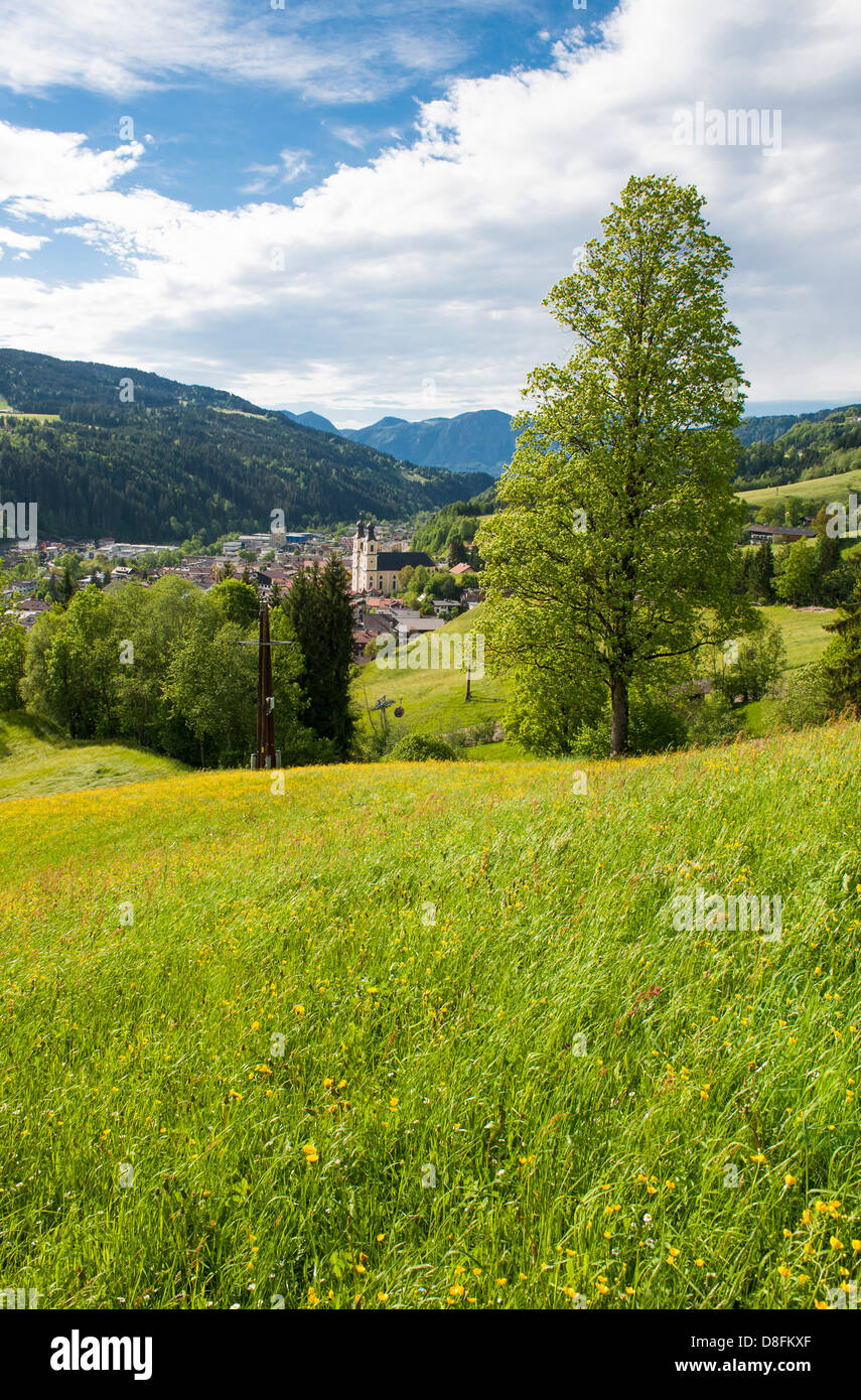 View in spring of Hopfgarten with parish church, a popular holiday ...