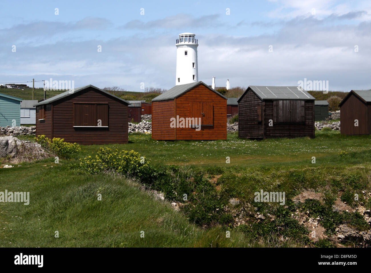 PORTLAND BILL. DORSET UK. BEACH HUTS AND THE OLD 18th CENTURY LOWER ...
