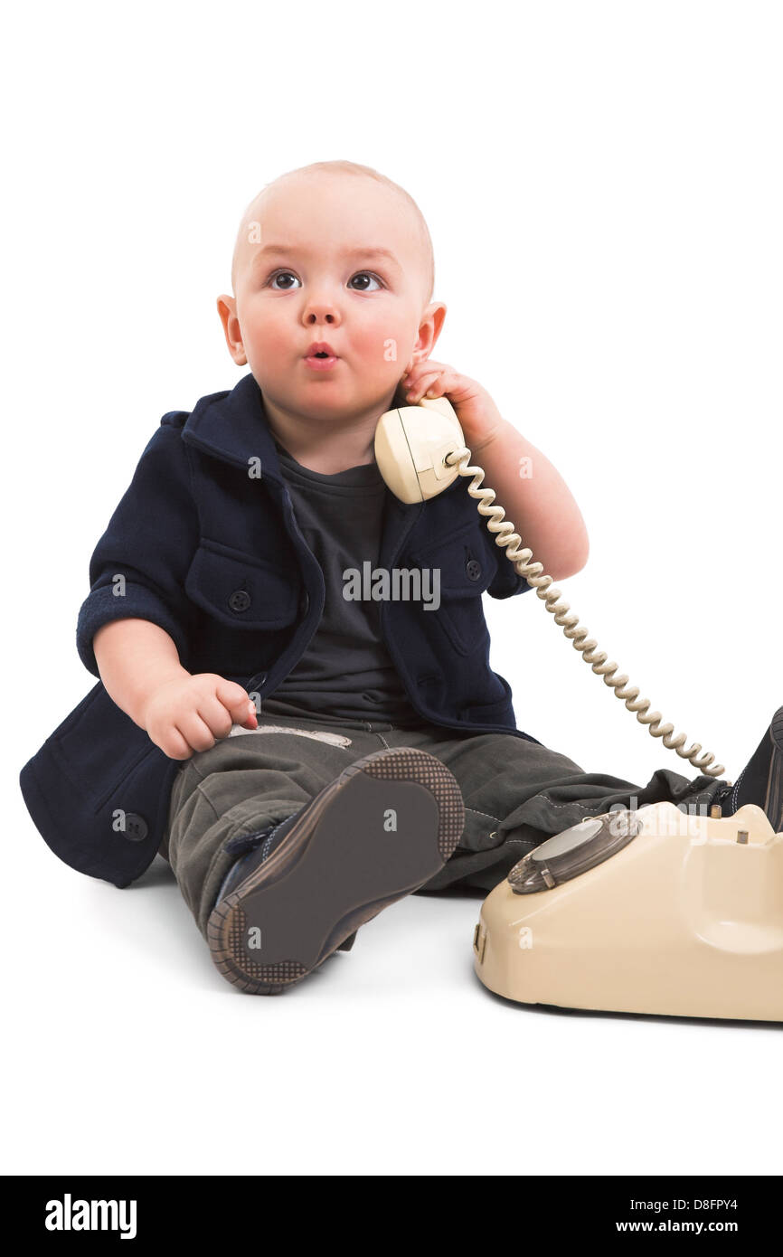 boy with old phone Stock Photo - Alamy