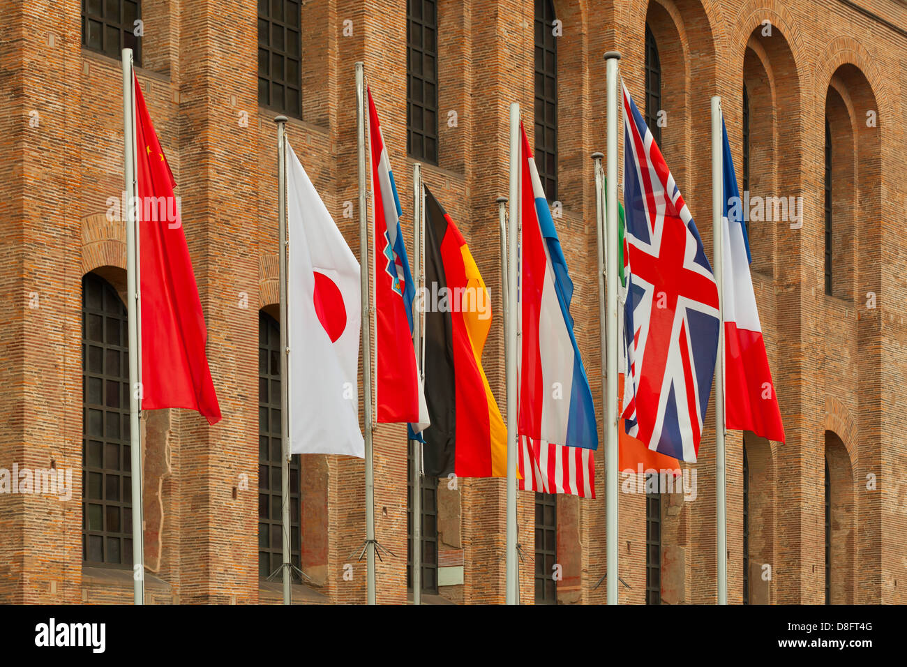 Trier/ Treves: International flags at the basilica, Rhineland ...