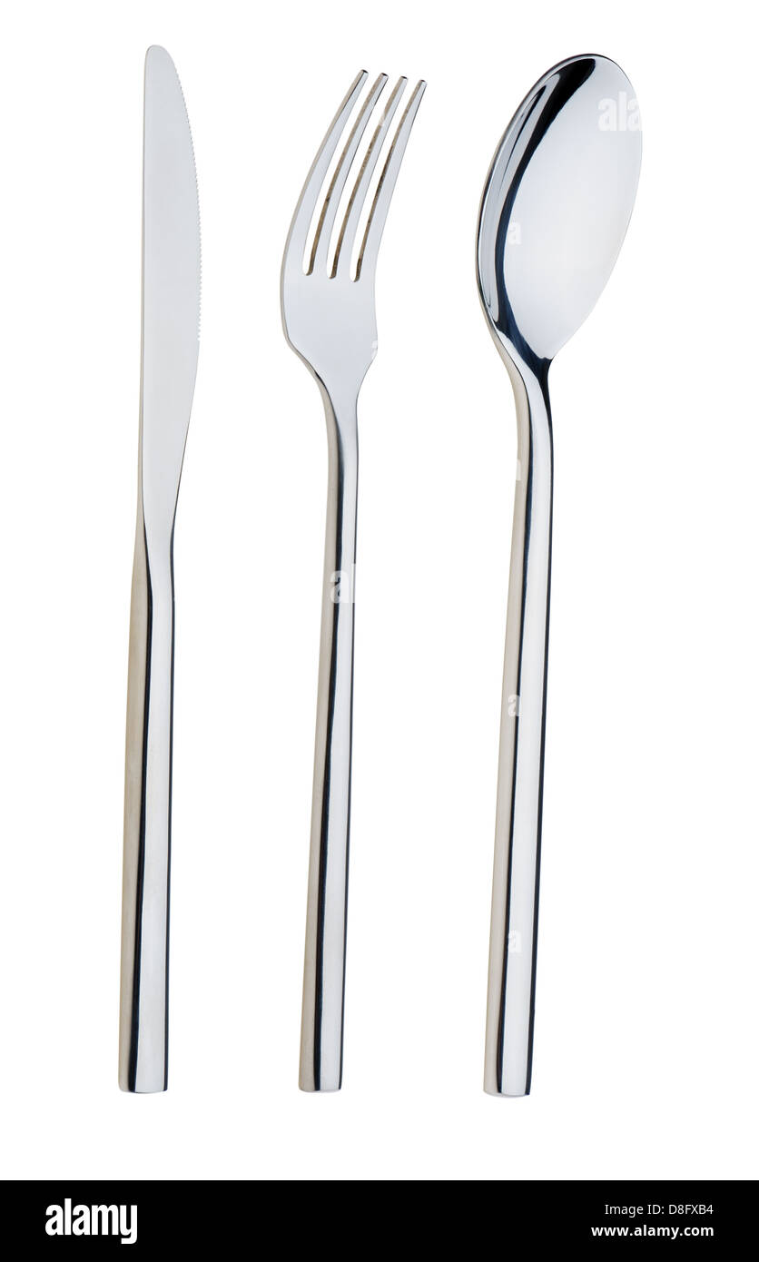 Knife and fork on white plate Cut Out Stock Images & Pictures - Alamy