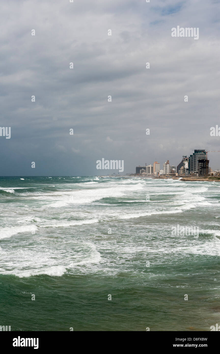 Tel Aviv skyline seen from the south - stormy weather Stock Photo - Alamy