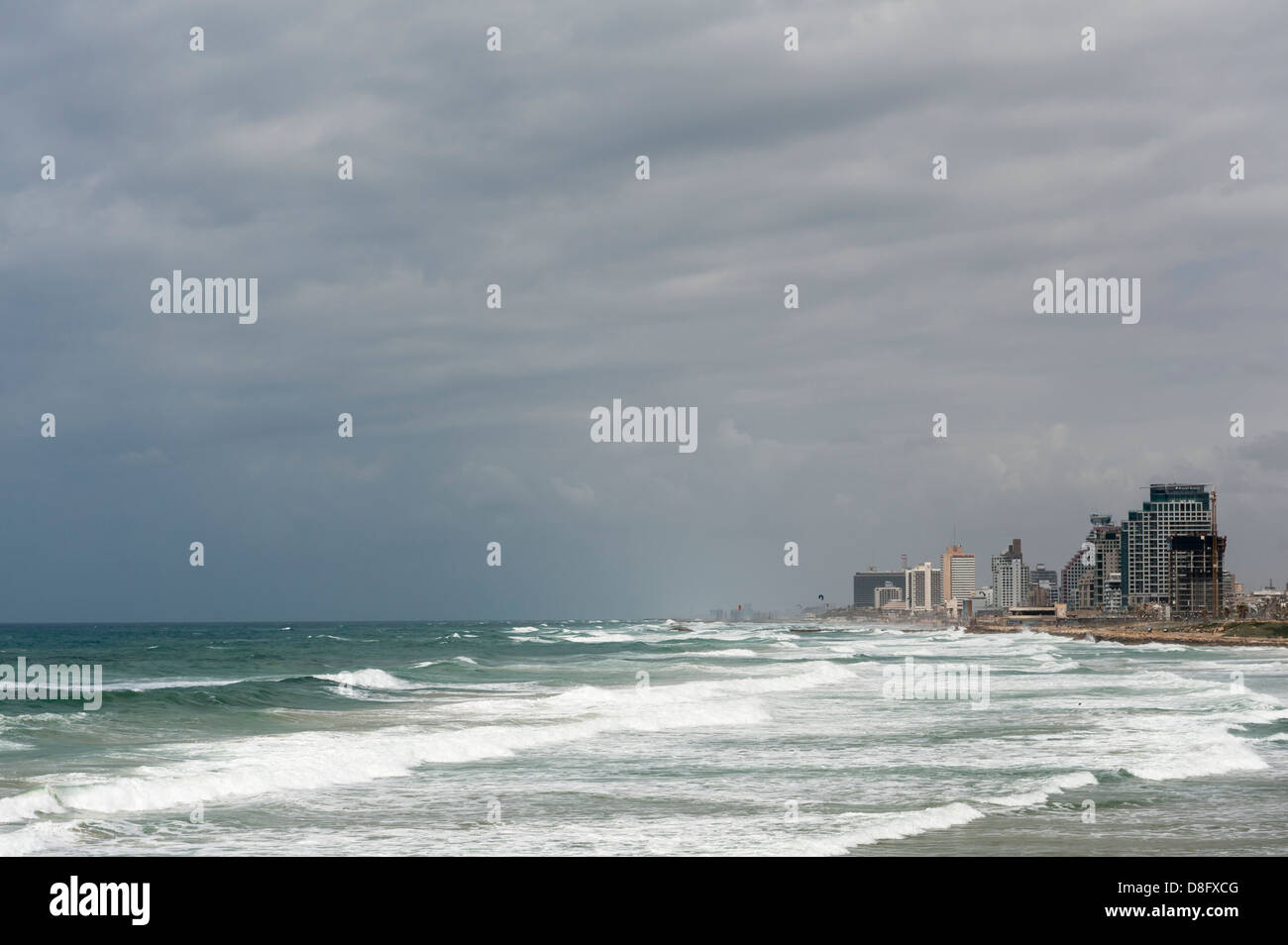 Tel Aviv skyline seen from the south - stormy weather Stock Photo - Alamy