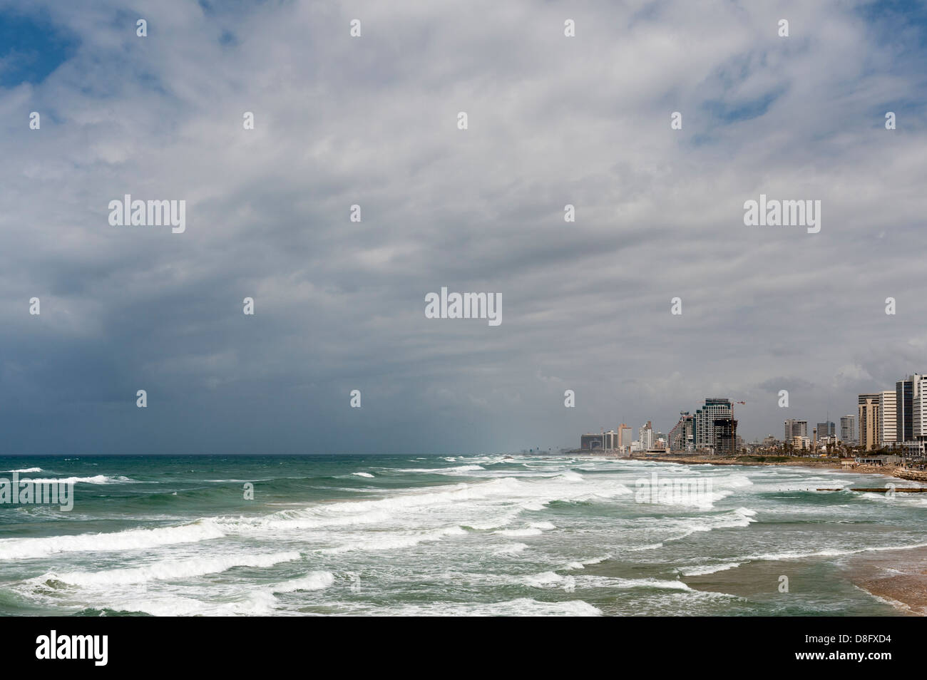 Tel Aviv skyline seen from the south - stormy weather Stock Photo - Alamy