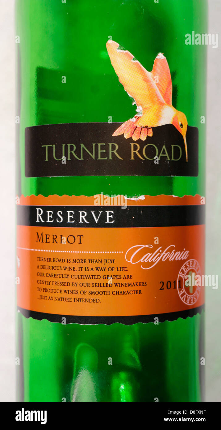 Turner road Reserve merlot california USA Red Wine label on bottle ...