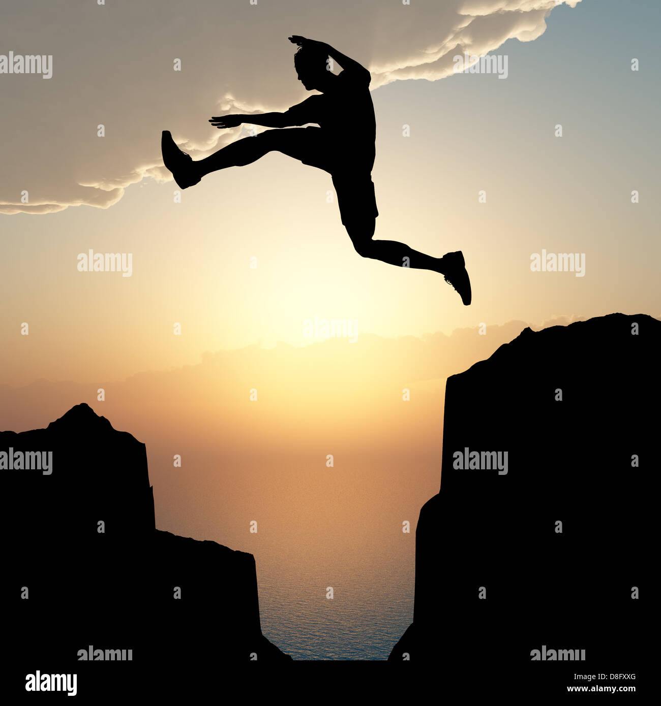 Silhouette man jumping hi-res stock photography and images - Alamy