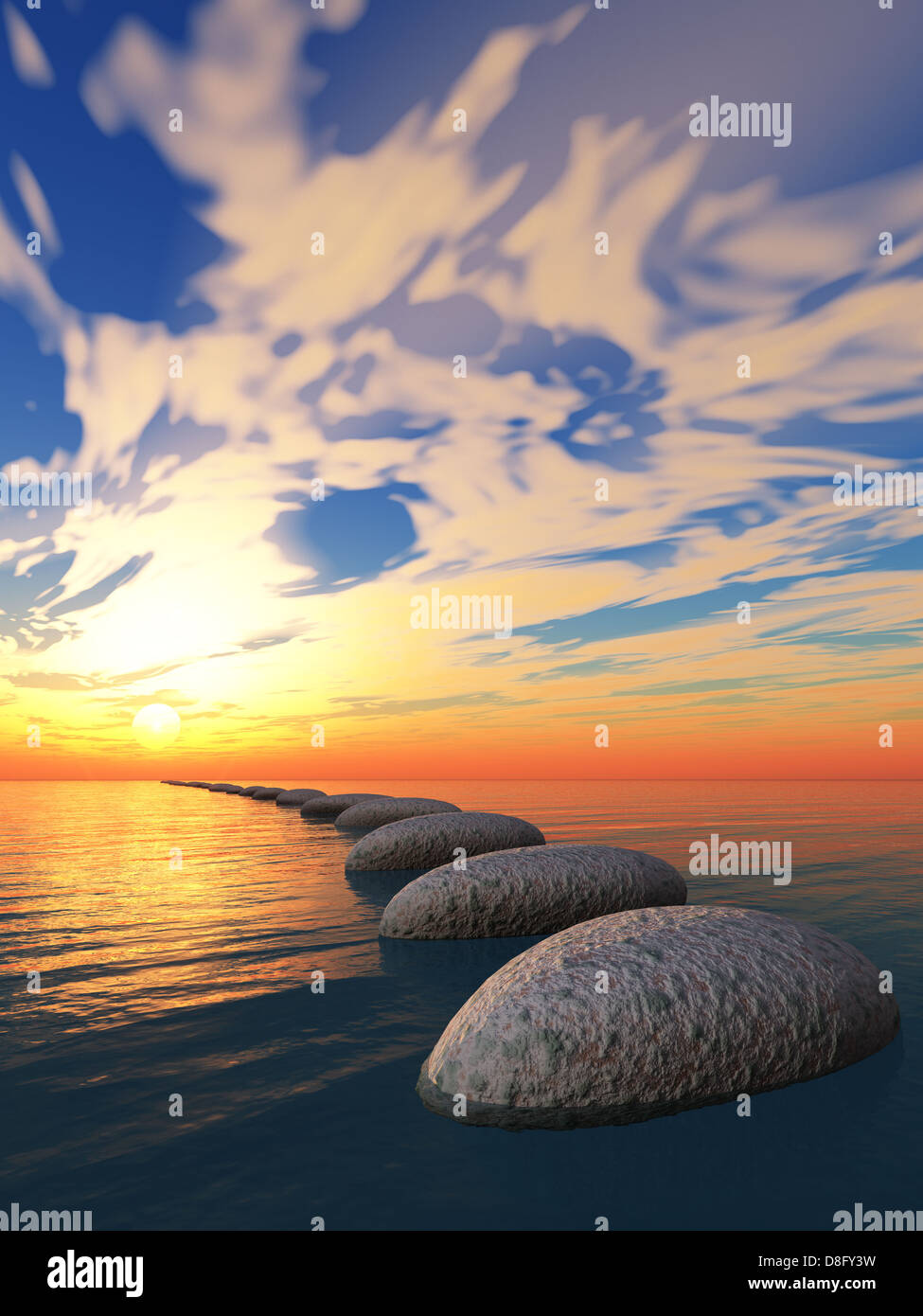 rock in water and yellow sunset Stock Photo - Alamy