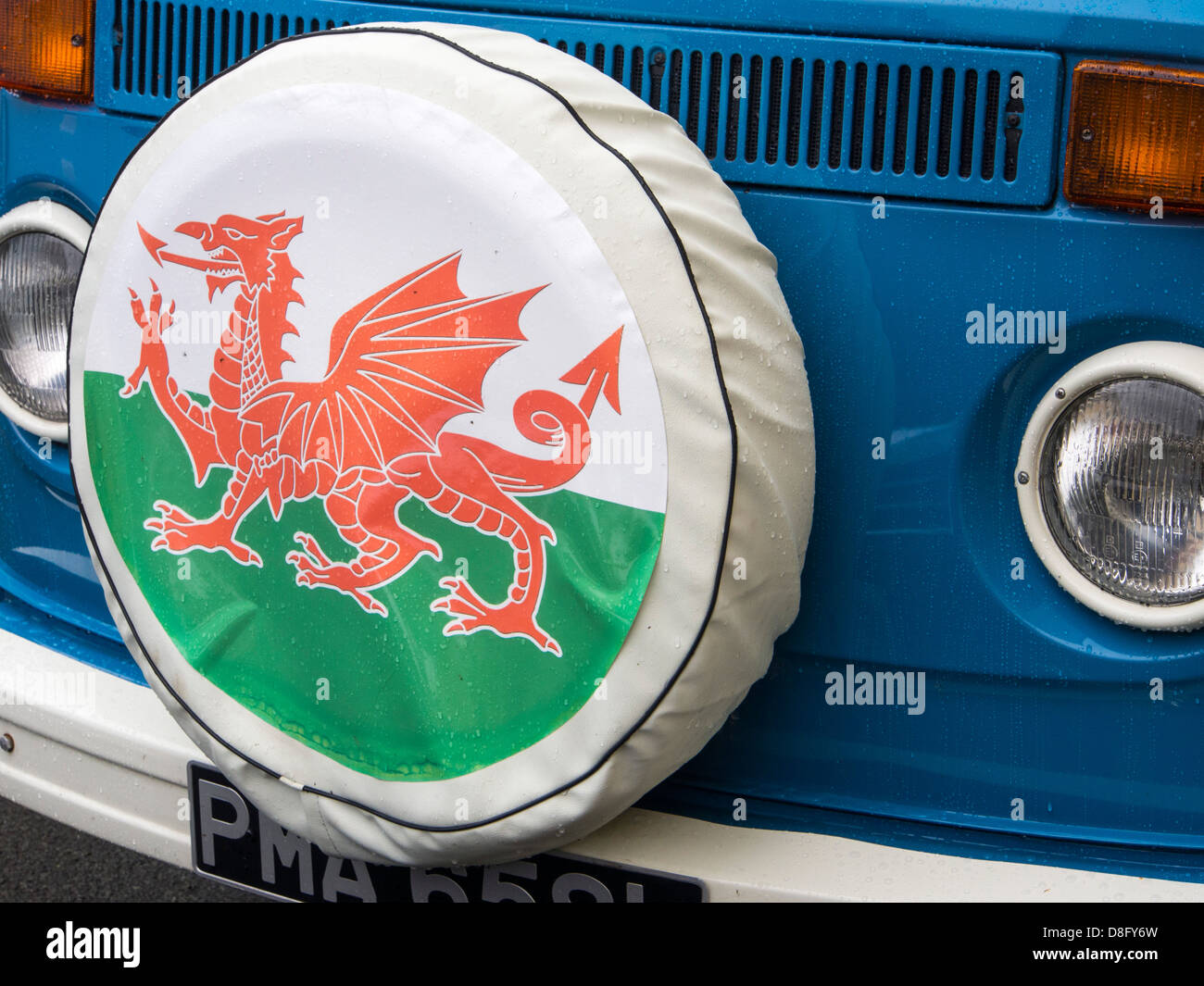 A VW camper van with a welsh dragon wheel cover in Beaumaris, Anglesey ...