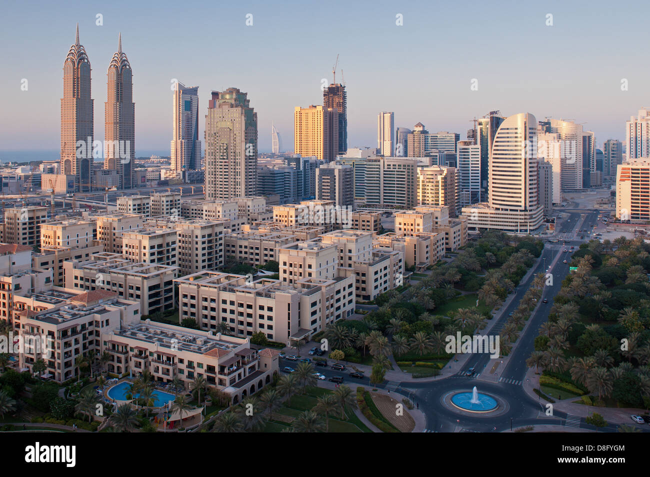 View of TECOM area at sunset, New Dubai, UAE Stock Photo - Alamy