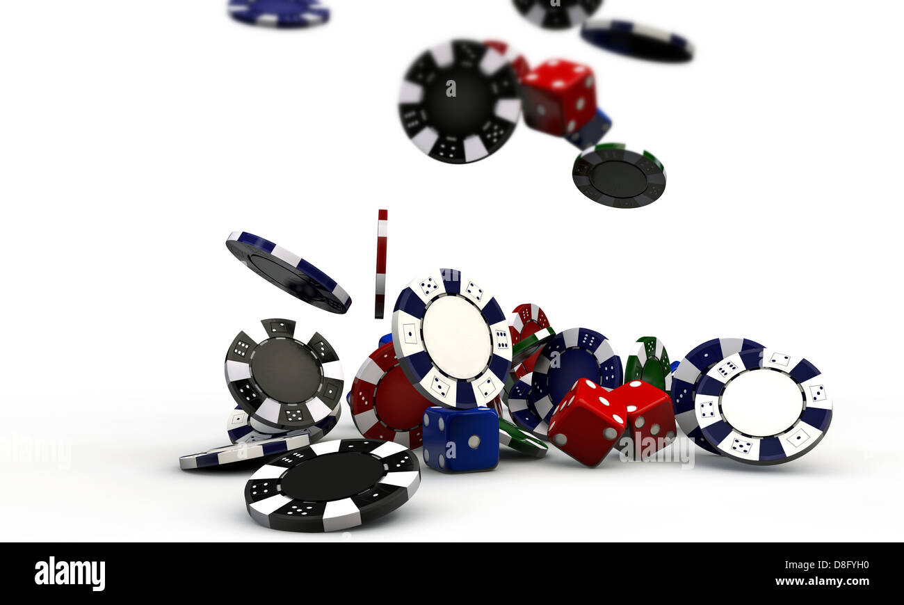 poker chips falling isolated on white background Stock Photo - Alamy