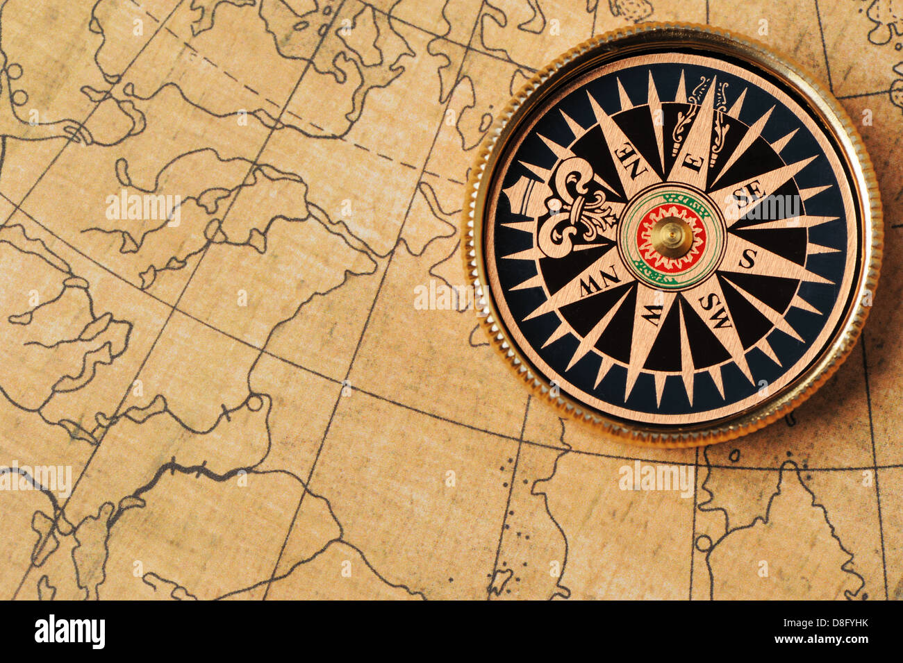 Old compass and map Stock Photo - Alamy