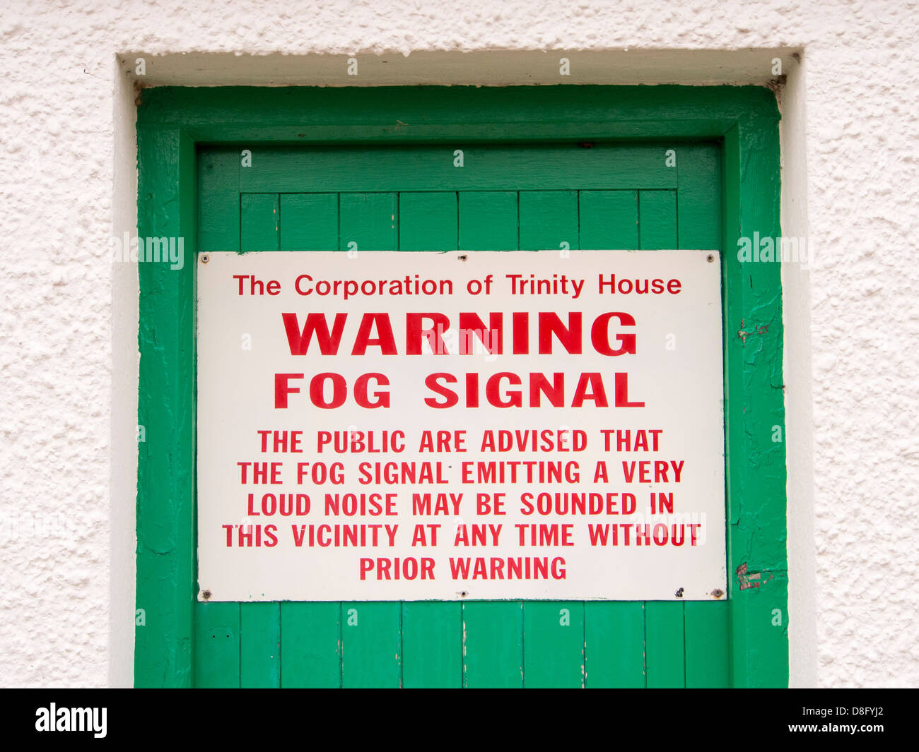 A fog horn warning sign at Point Lynas lighthouse on Anglesey's east ...