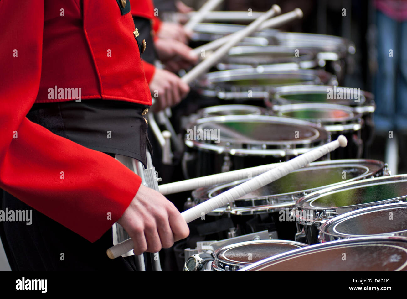 A drum line from a marching band Stock Photo - Alamy