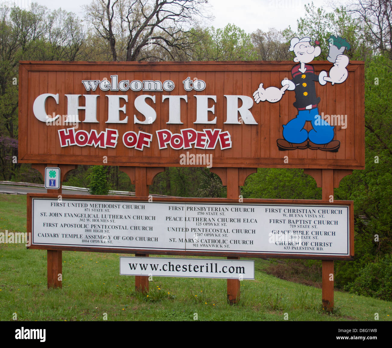 Welcome to Chester Illinois sign Home of Popeye Stock Photo - Alamy