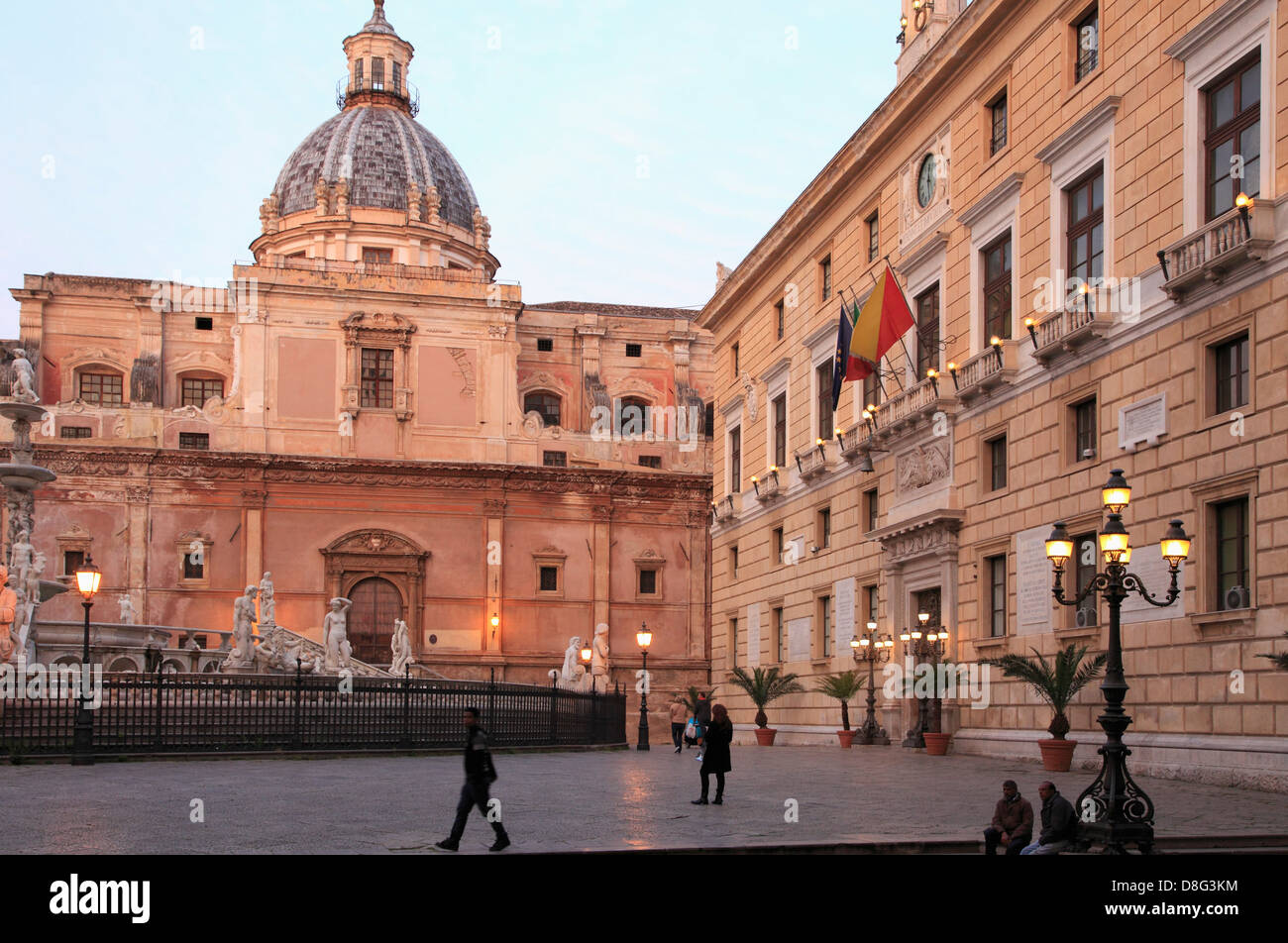 Italy, Sicily, Palermo, Piazza Pretoria, Santa Caterina church, Town ...