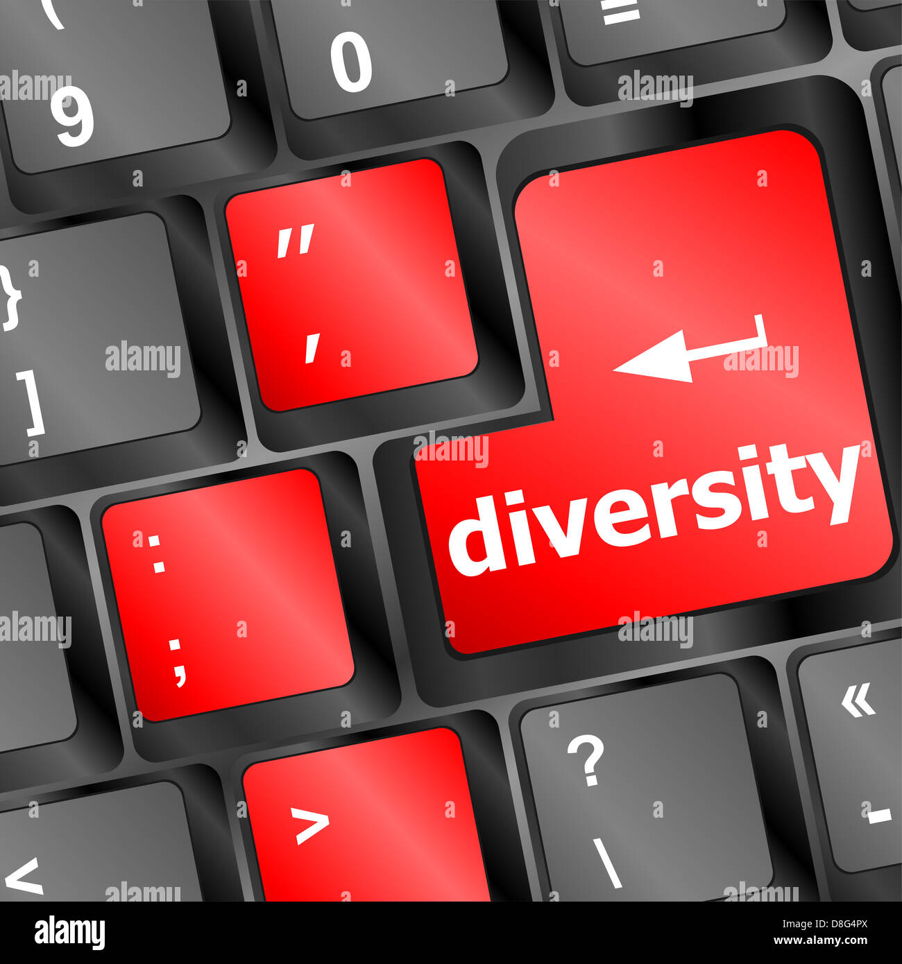 A computer keyboard with red keys spelling diversity, learn Stock Photo ...