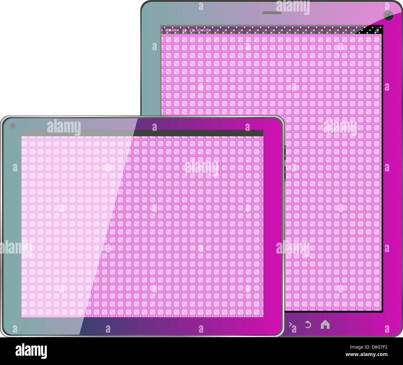 Realistic concept of tablet pc pink textile blank screen Stock Photo ...