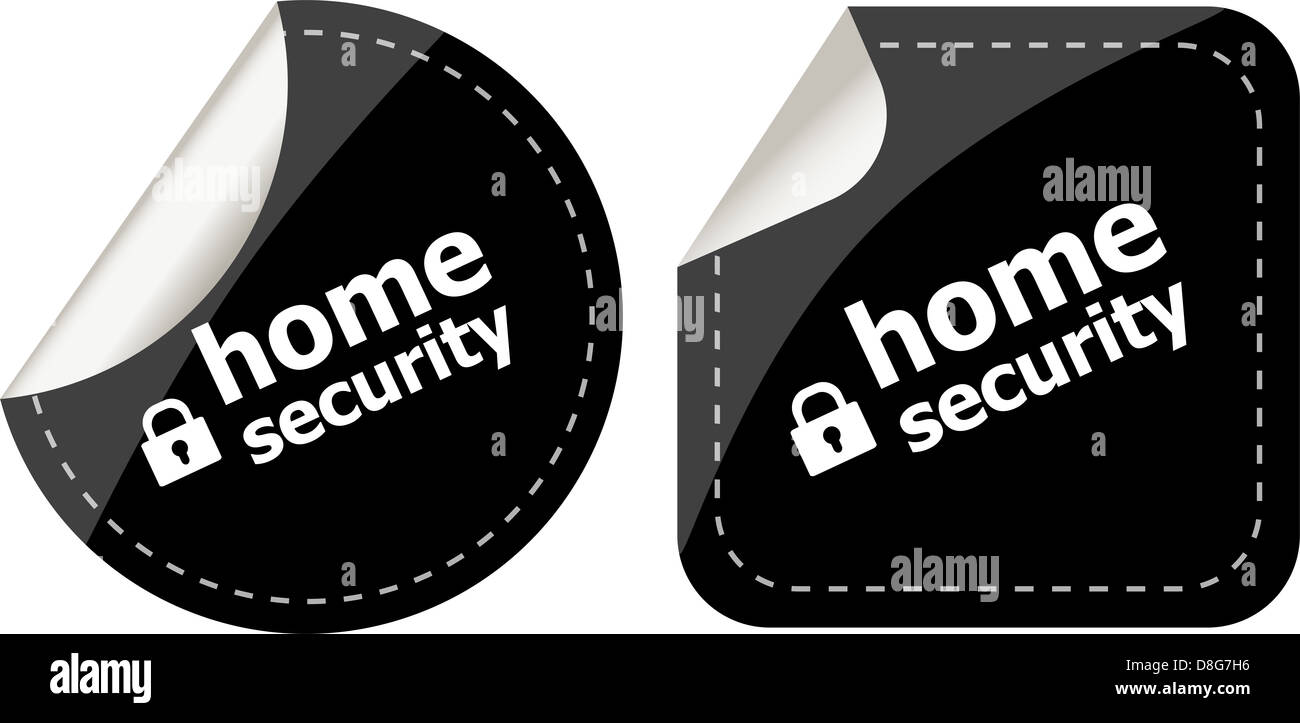 home security with lock on black stickers set Stock Photo - Alamy