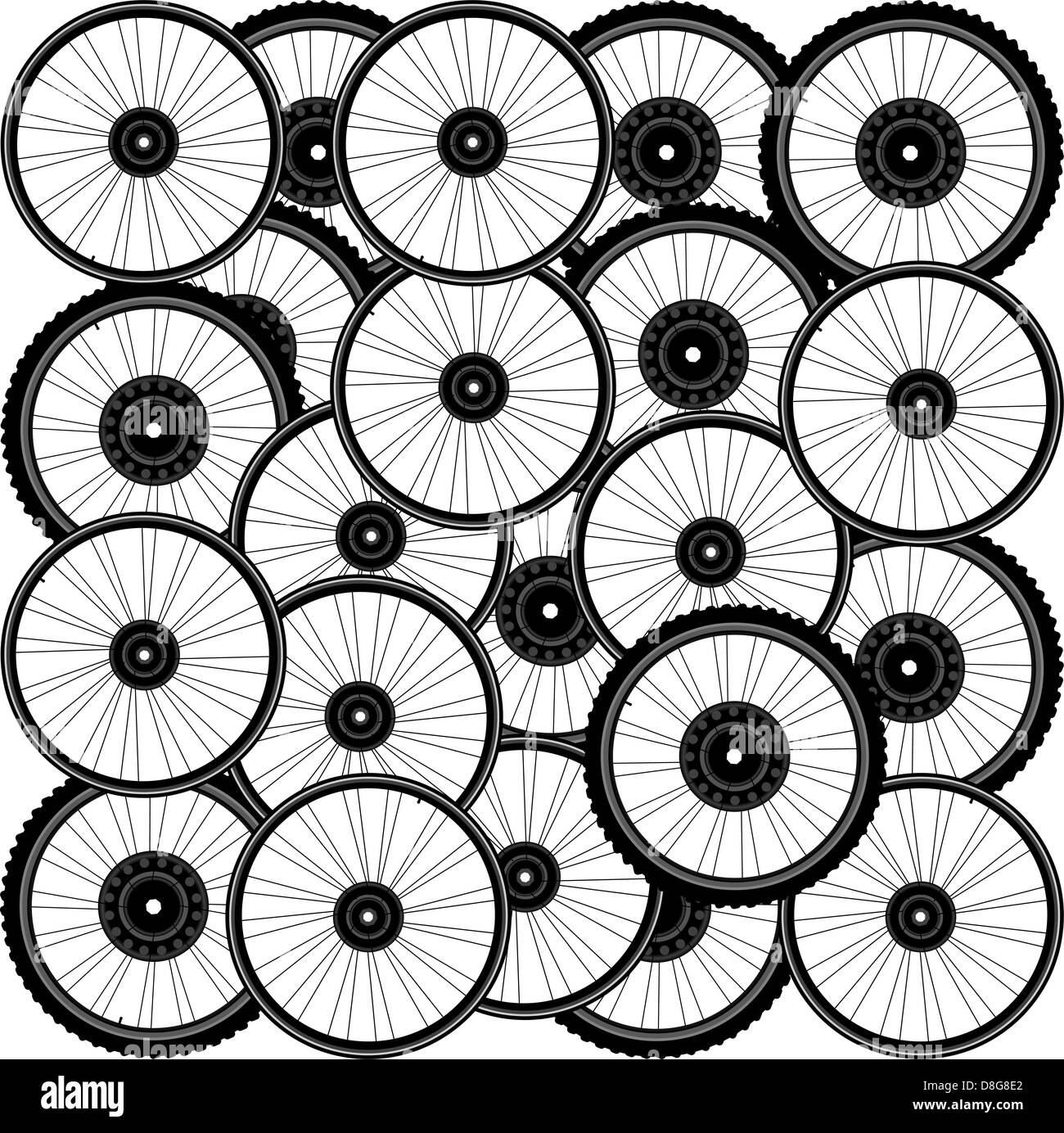 Bicycle background from many bike wheels Stock Photo - Alamy