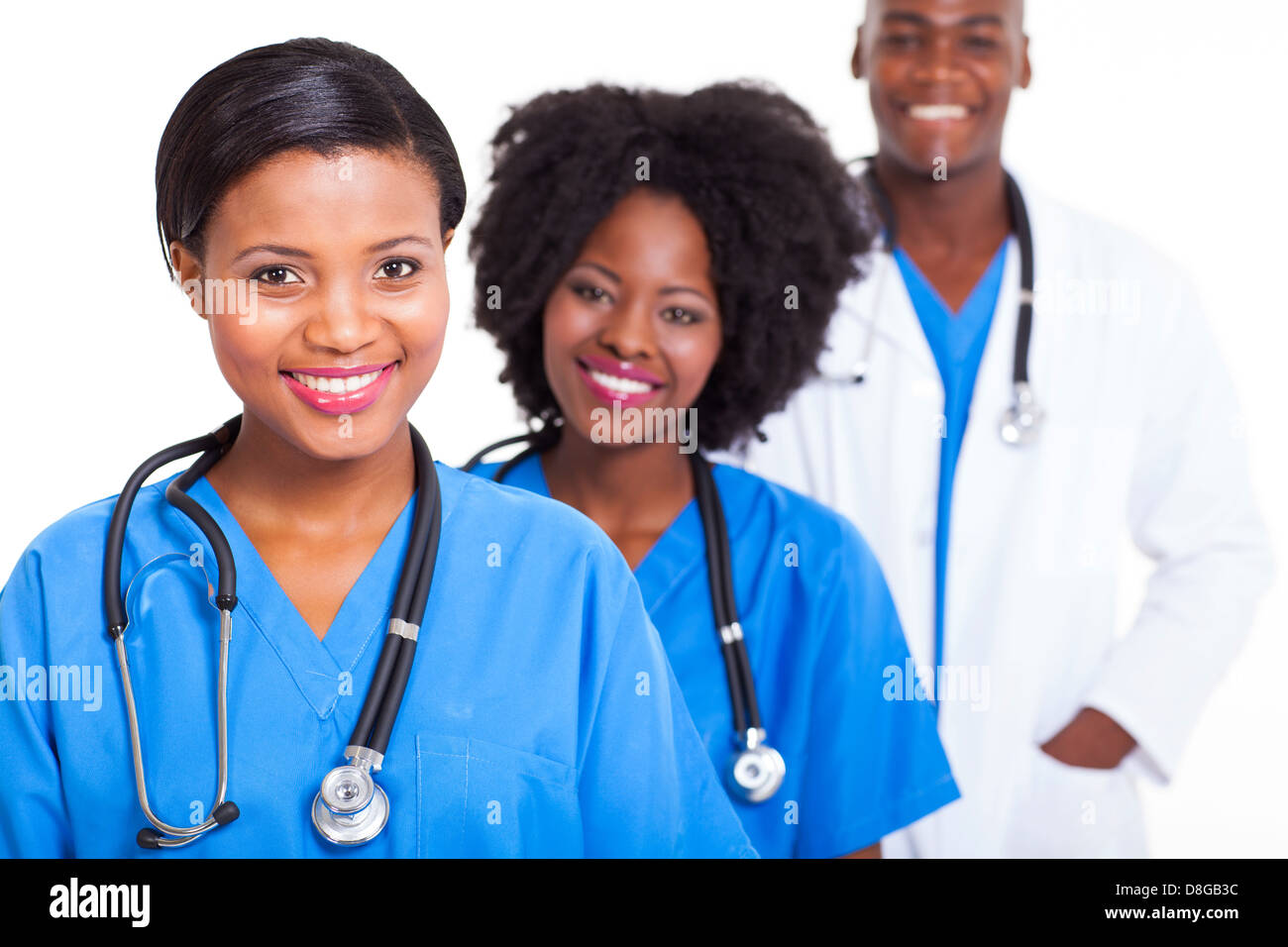 group of young African medical workers on white background Stock Photo ...