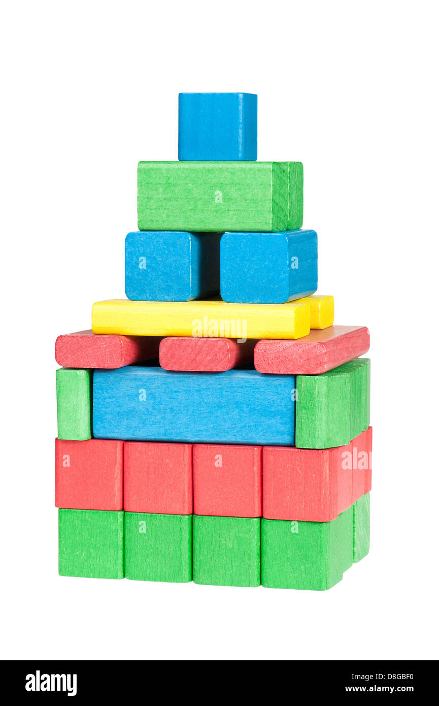 Construction from colour wooden cubes Stock Photo - Alamy