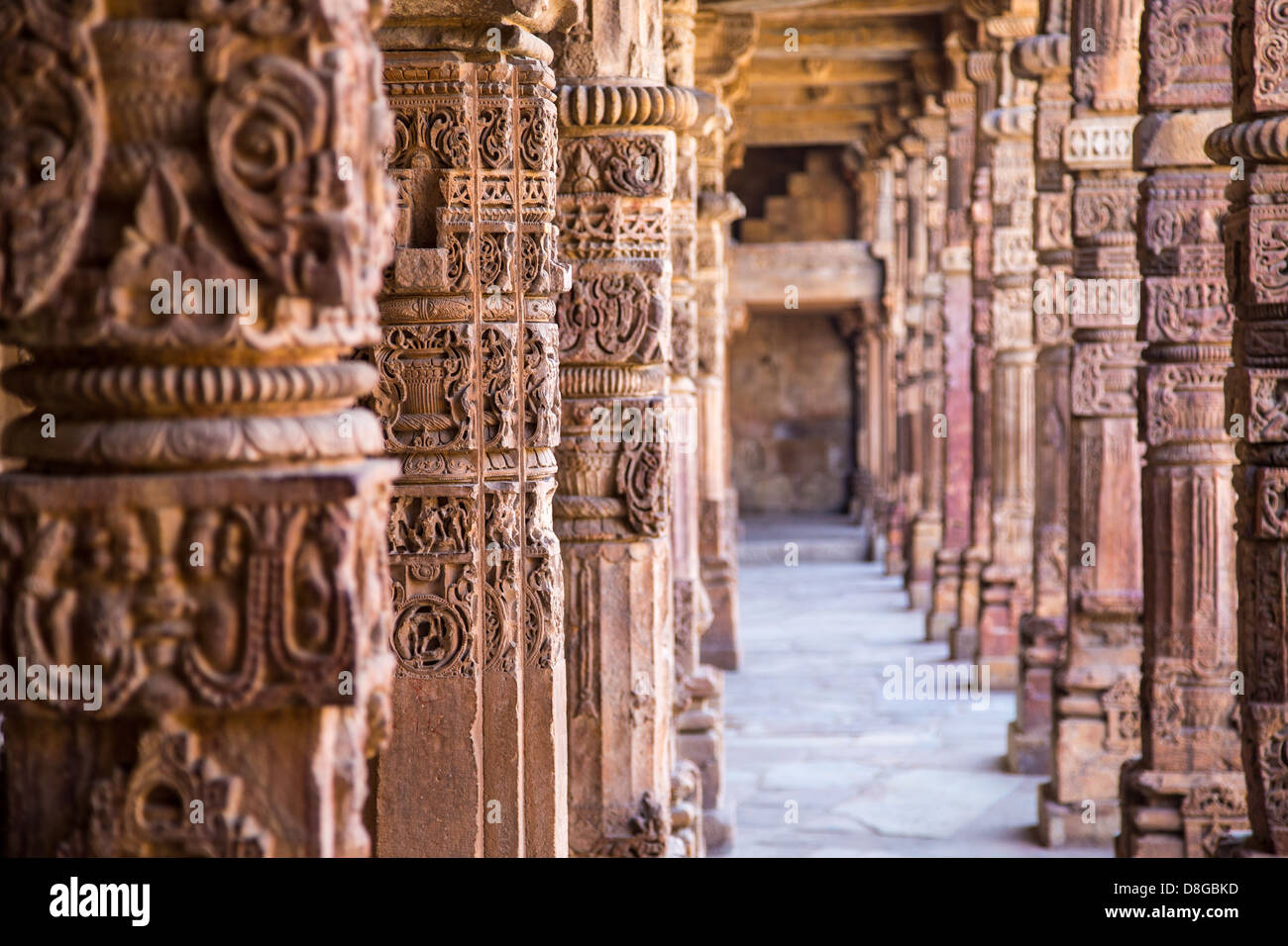 Hindu columns in the mosque at Qutub Minar Complex, Delhi, India Stock ...