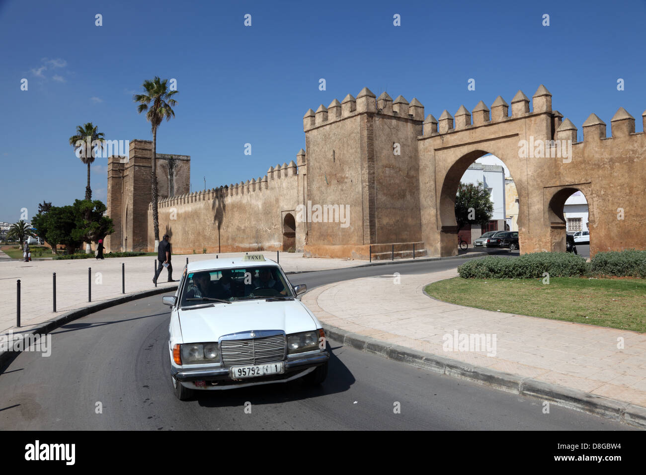 Grand Taxi in front of the Medina Gate in Sale, Morocco Stock Photo - Alamy