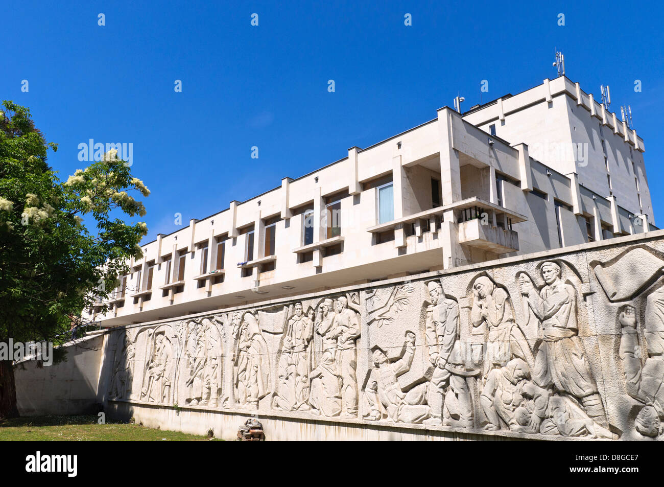 Communist style building with wall and mural, Plovdiv, Bulgaria Stock ...